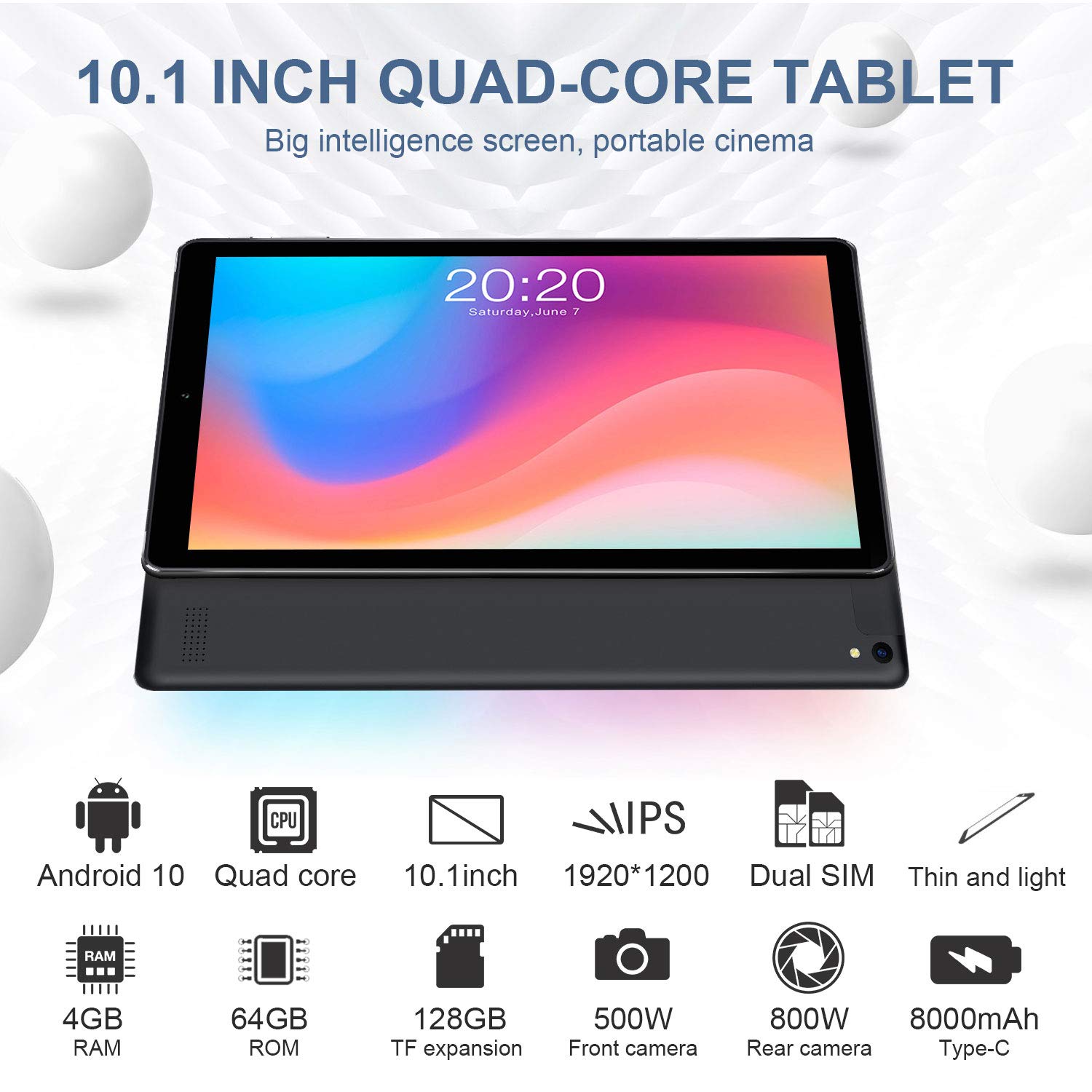DUODUOGO 2 in 1 Tablets, Android 9.0 Tablet PC with Wireless Keyboard Case, 4GB RAM 64GB ROM/128GB Computer Tablets, Quad Core, HD/IPS, 8000mAh, 13MP Dual Camera, Dual 4G SIM, WiFi