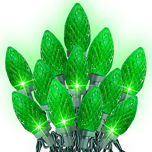 Dazzle Bright 24.5 FT St. Patrick's Day C9 String Lights, 50 LED 120V Extendable Green Wire Fairy Lights Outdoor with UL Certified for Patio Xmas Tree Wedding Yard Home Party House Decorations (Green)