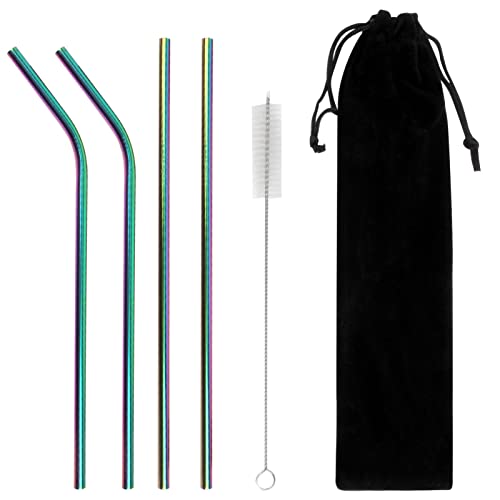 MJIYA Reusable Stainless Steel Metal Straws with Case Cleaning Brush, Long Drinking Straws for 30 oz and 20 oz Tumblers