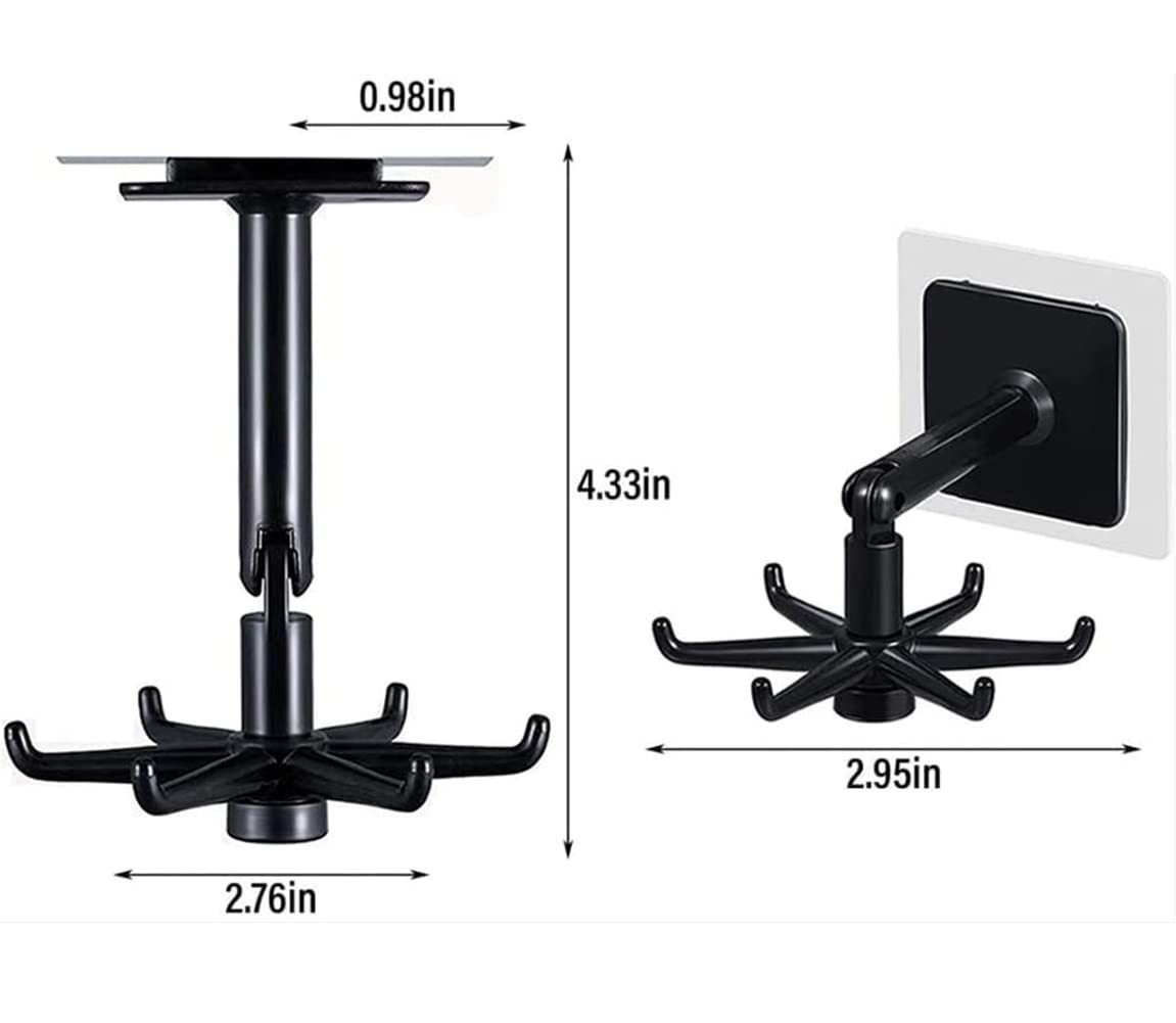 Fengirl Kitchen Utensil Hanger with 6 Hooks, Under Cabinet Utensil Holder Hanger Hook for Kitchen and Bathroom, 360° Rotatable Space Saving No Drilling Nail Free Organizer Hook, 2 Pack (Black)