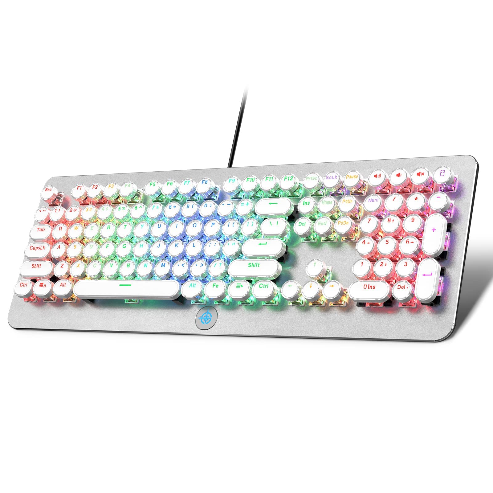 STOGA Retro Mechanical Keyboard, Typewriter Keyboard, RGB Gaming Keyboard with RGB Backlit, Wired White Keyboard with Round Keycaps and Multimedia Keys for Gaming/Office(108 Keys, Brown Switch)