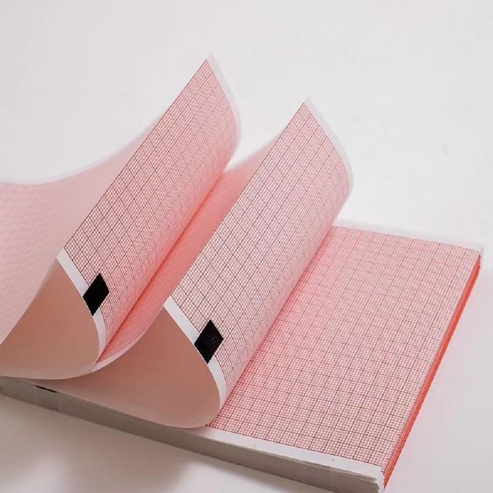 ECG Paper Depot - 2 Packs EKG Paper Fit for Mortara ELI 250, ELI 250C, ELI 350 Machines, Each Pack 8.5 x 11 inch x 200 sheets, Cued with Header, Red Grid Z Fold Paper, Premium 80gsm Z Fold