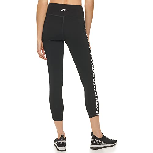 DKNY Women's Sport Tummy Control Workout Yoga Leggings, Black Side Logo, X-Large