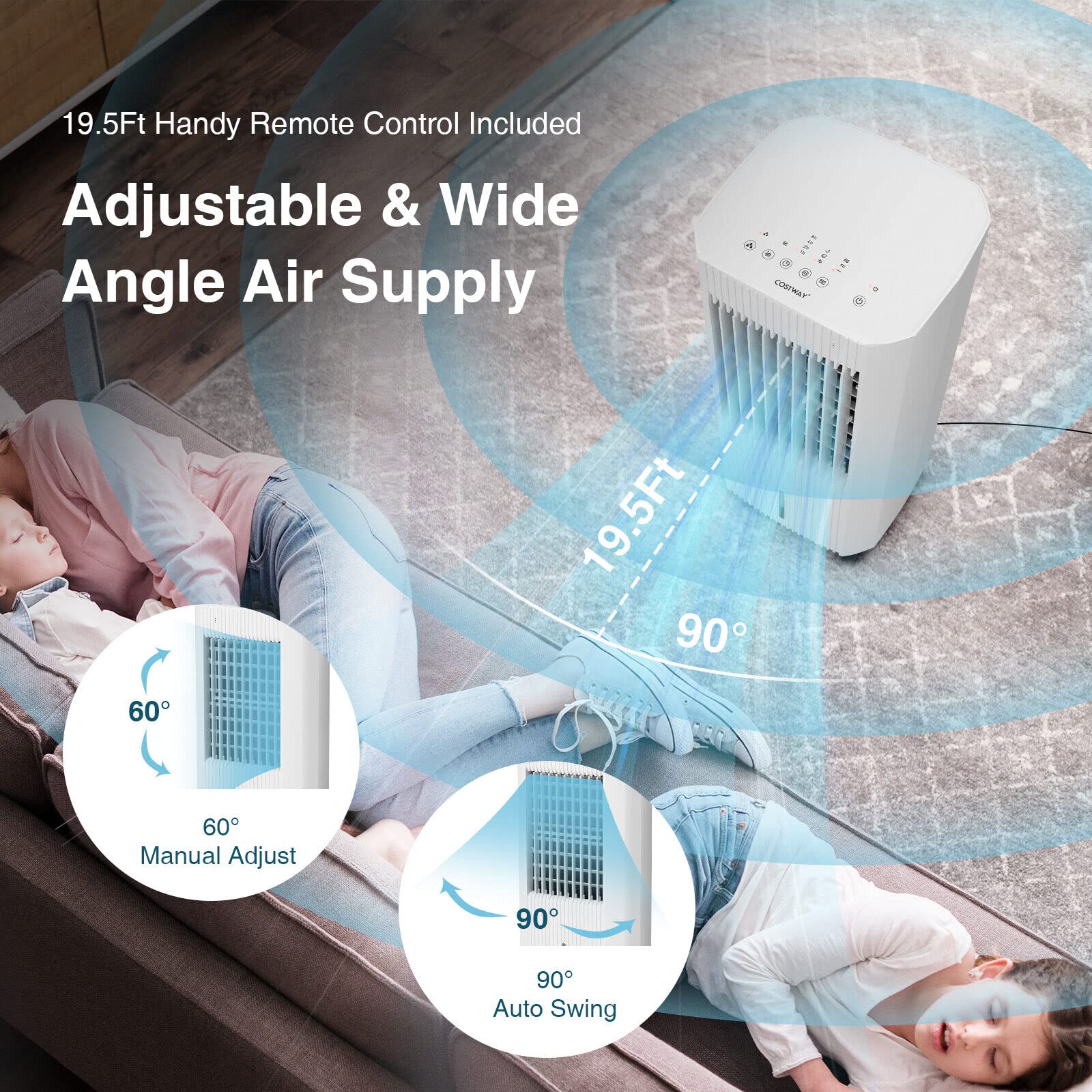 COSTWAY Evaporative Air Cooler, Portable Swamp Cooler with Remote, 2 Ice Packs, 15H Timer, 1.3 Gal Water Tank, 60° Oscillation, 3 Modes, 3 Speeds, LED Display, Evaporative Cooler for Bedroom Office