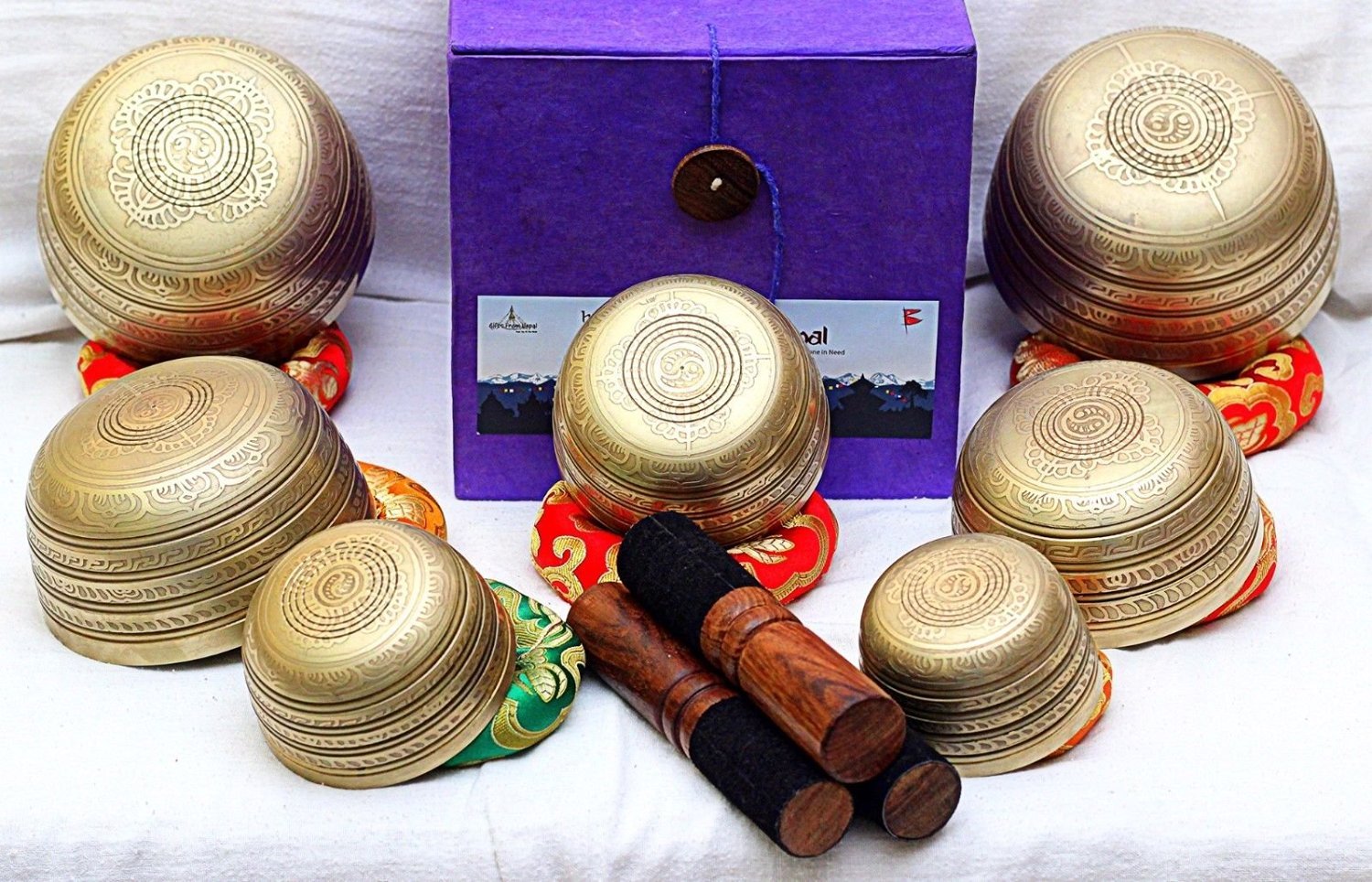 Chakra Healing Tibetan Hammered Himalayan Singing Bowl Set of 7 Meditation Bowls Hand Bowls from Nepal
