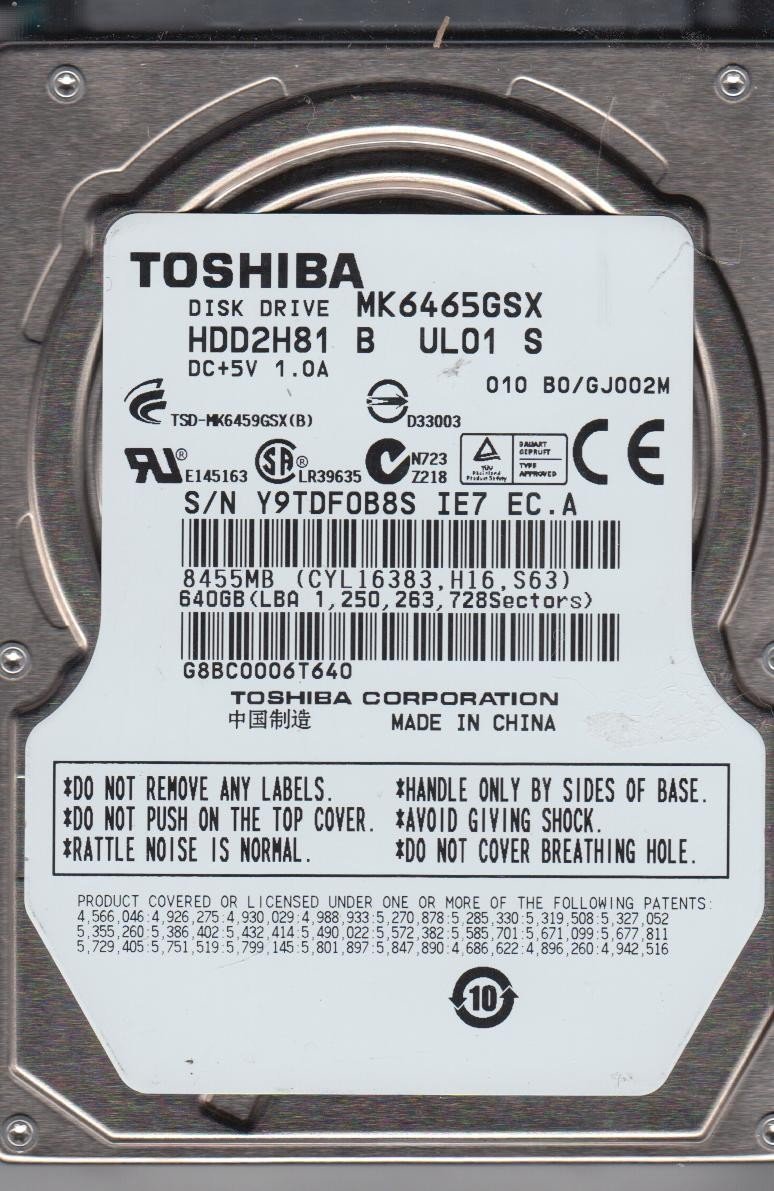 Toshiba 640GB Hard Drive | MK6465GSX