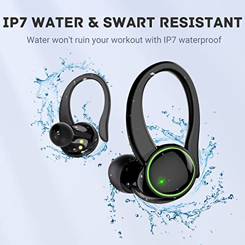 for Google Pixel 4a 5G Wireless Earbuds Bluetooth Headphones 48hrs Play Back Sport Earphones with LED Display Over-Ear Buds with Earhooks Built-in Mic - Black