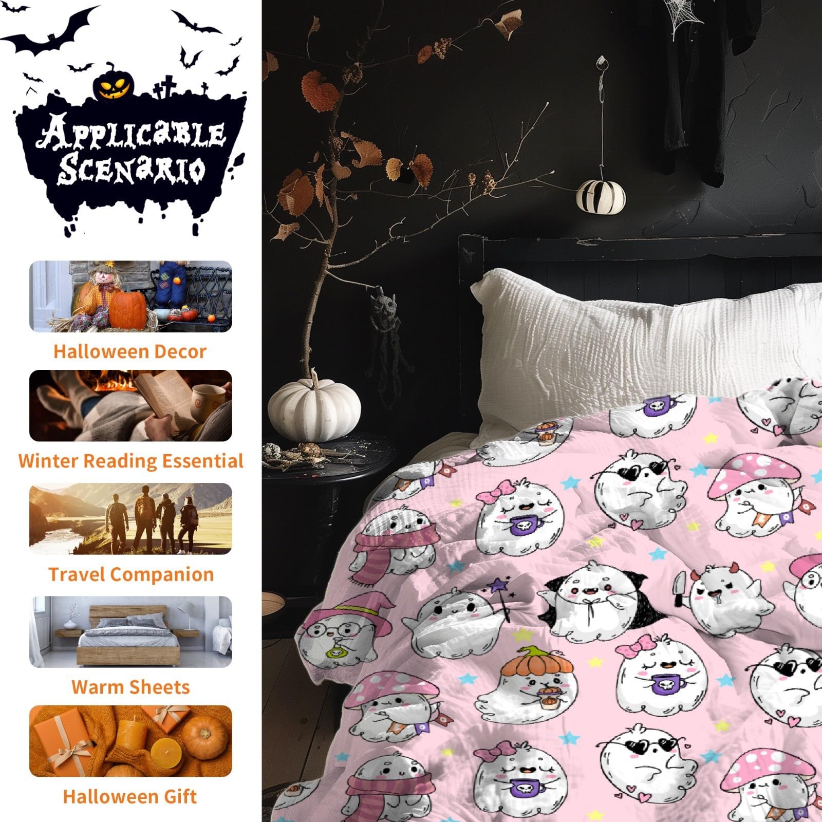 Halloween Blanket Cute Halloween Cute Ghosts Throw Blanket Gift for Girls Kids Halloween Ghost Decor Stuff 40"x50" for Halloween Decoration Cozy Soft Lightweight Bedding
