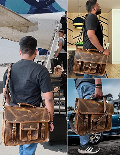 Leather Messenger Bag for Men - Full Grain Leather Briefcase Laptop Satchel Office Crossbody Travel Bag by Rustic Town (16 Inch, Brown)