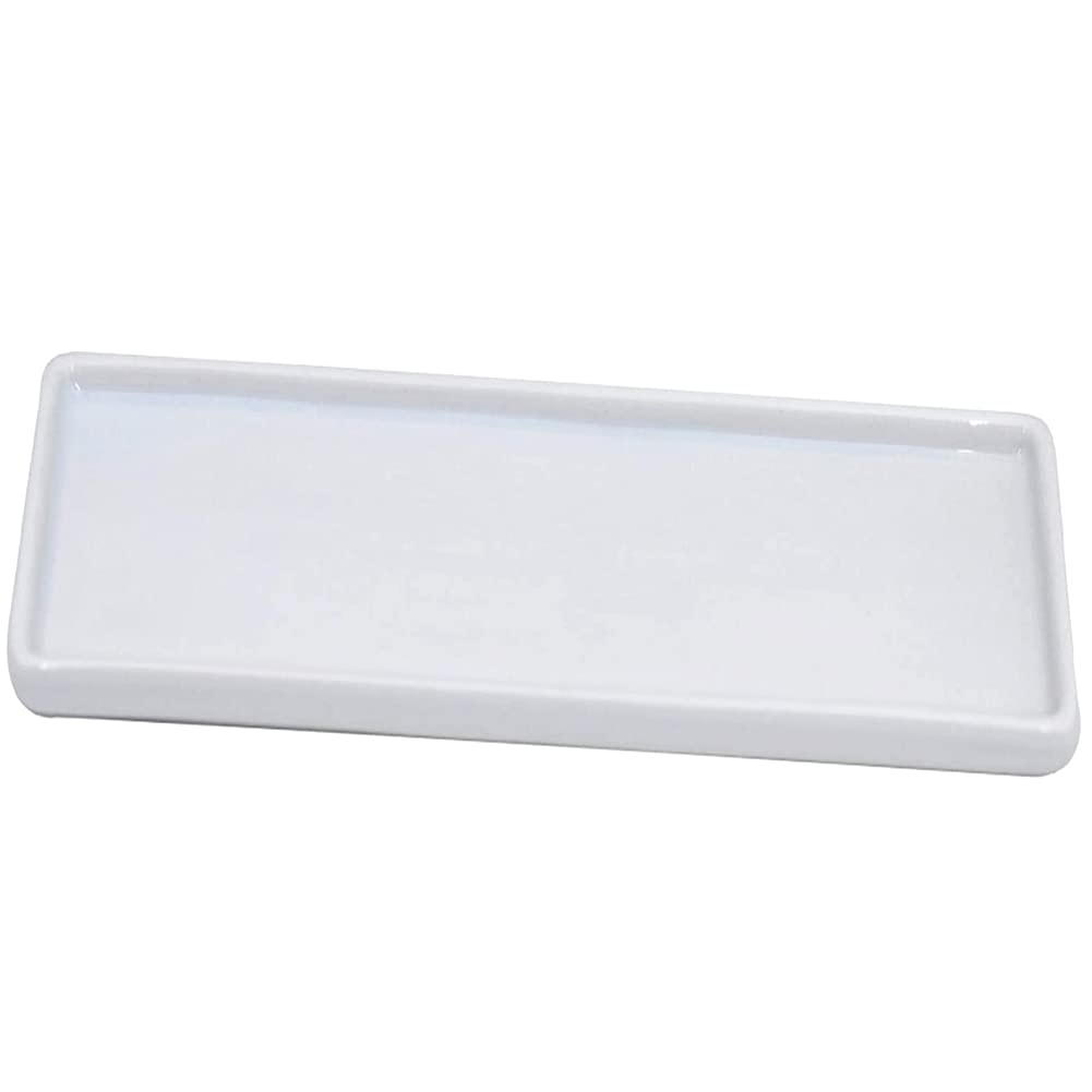 Ceramic Vanity Tray Small Rectangle, Bathroom Candle White Tray, Organizer for Candle, Soap, Jewelry, Perfume, Cosmetics Towel Holder for Decoration Bathroom, Kitchen, Counter, Restroom(Mid)