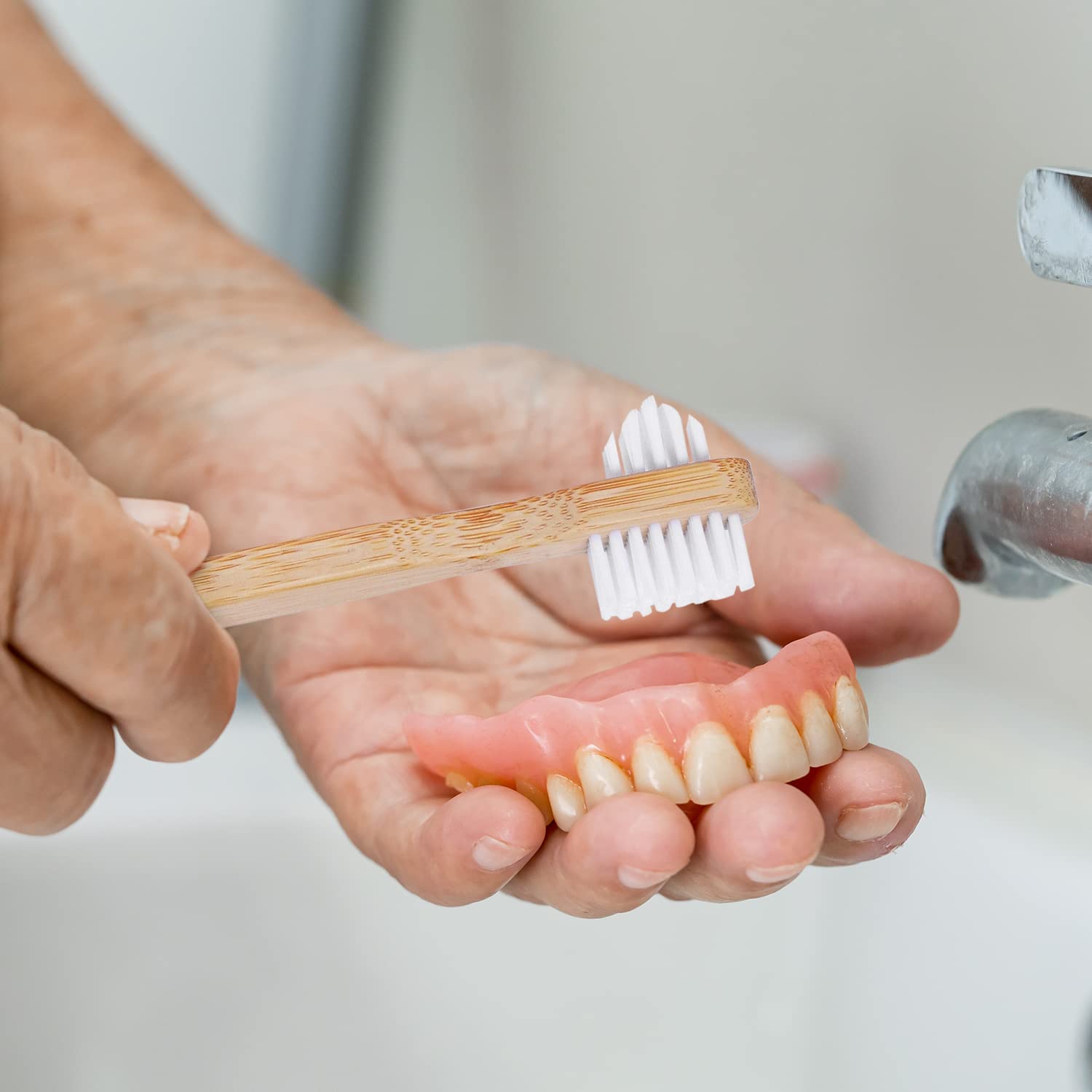 Denture Cleaning Tablets Smokers 120 Bundle with Dentu-Care Bamboo Denture Brush Specifically Designed to Gently Clean Hard to Reach Areas for Full Partial Dentures