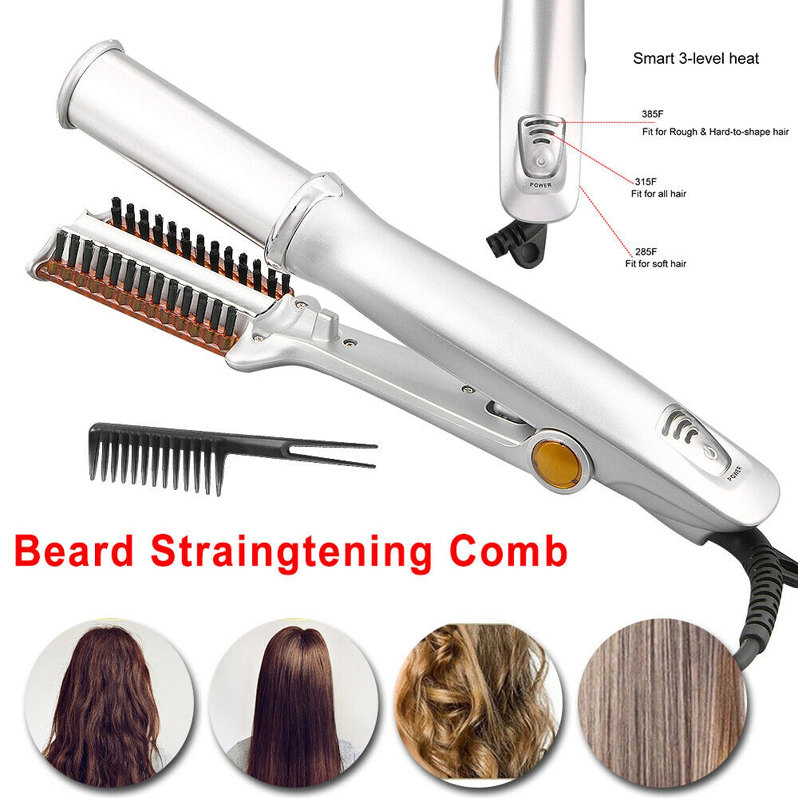 DENZED Automatic Curling Iron, Professional Hair Straightening Iron Curling Iron Straightener and Curler Styler 3 in 1 Multi Hair Styling Tool Flat Iron with Brush
