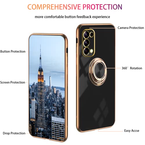 Jancyu Compatible with Oppo Find X3 Lite Case, Oppo Reno 5 5G Phone Case with Ring Holder, 360 Degrees Protective Cover Silicone Magnetic Car Holder (Black)