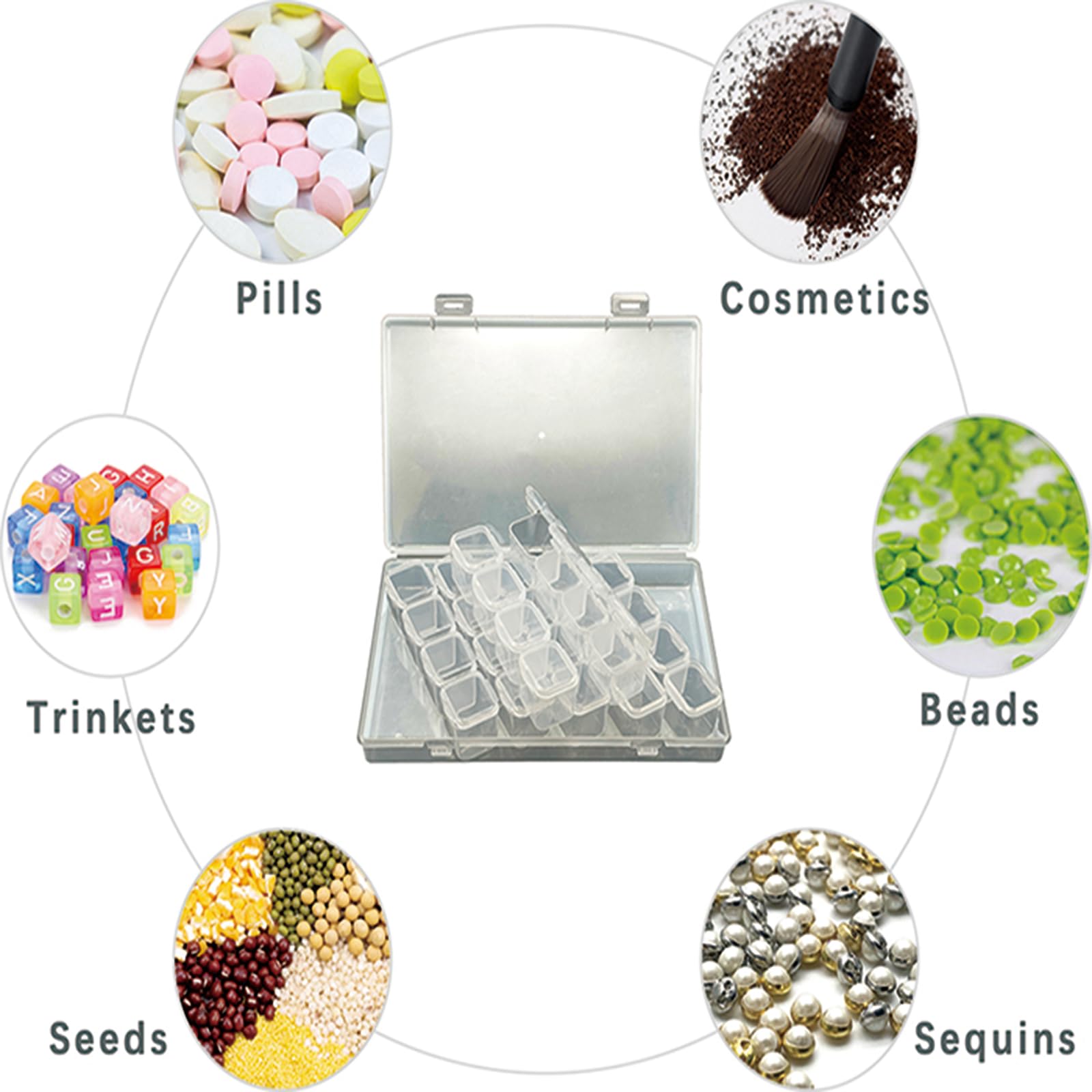 Generic Diamond Painting Accessories Storage Containers 56 Slots 2 Pack 28 Grid Bead Container Includes 64 pcs Labels Plastic Organizer Diamond Art Bead Box, Clear, 749813135770