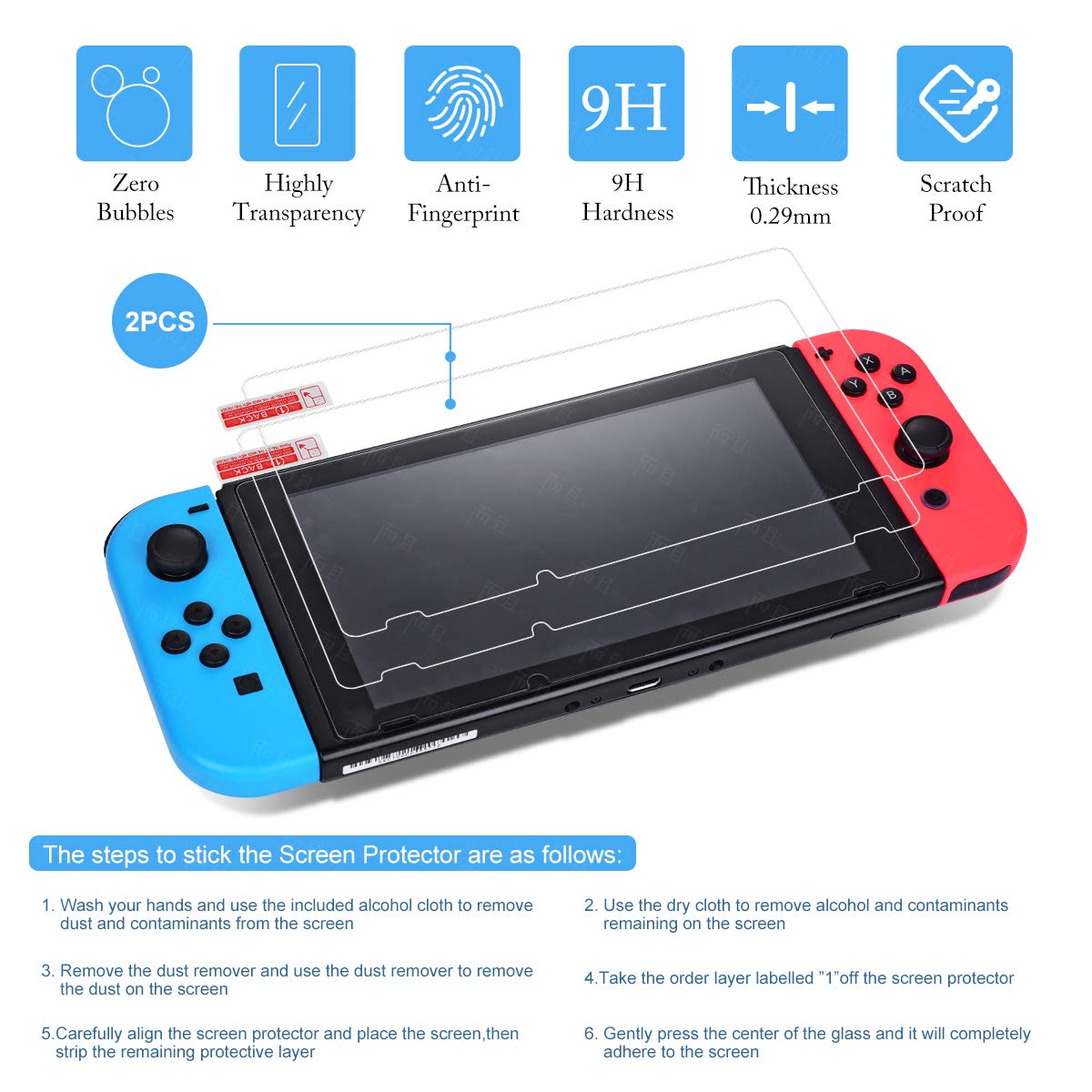 Carrying Case for Nintendo Switch with 2 Pack Screen Protector Joy Con Cover Transparent Hard Cover for Nintendo Switch Console Accessories