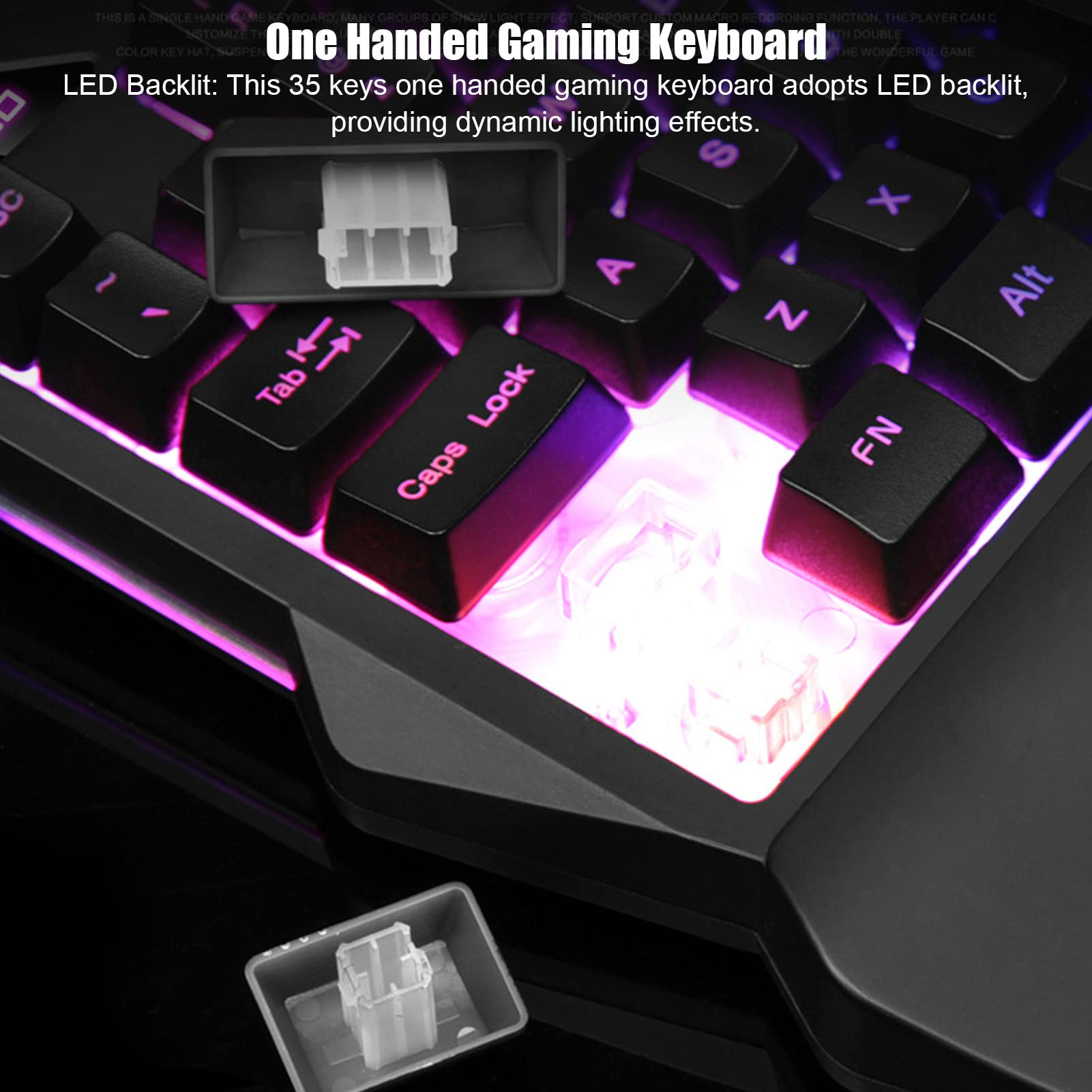 LISND One Handed Keyboard, Plug and Play One Handed Gaming Keyboard Ergonomic Design Wide Compatibility for Dorm for Game for Home