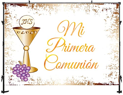 Holy Communion Party Backdrop Photograph Mi Primera Comunion Purple Grapes Background God Bless Decor Prop Photozone Photo Studio Banner Vinyl (7ft×5ft)