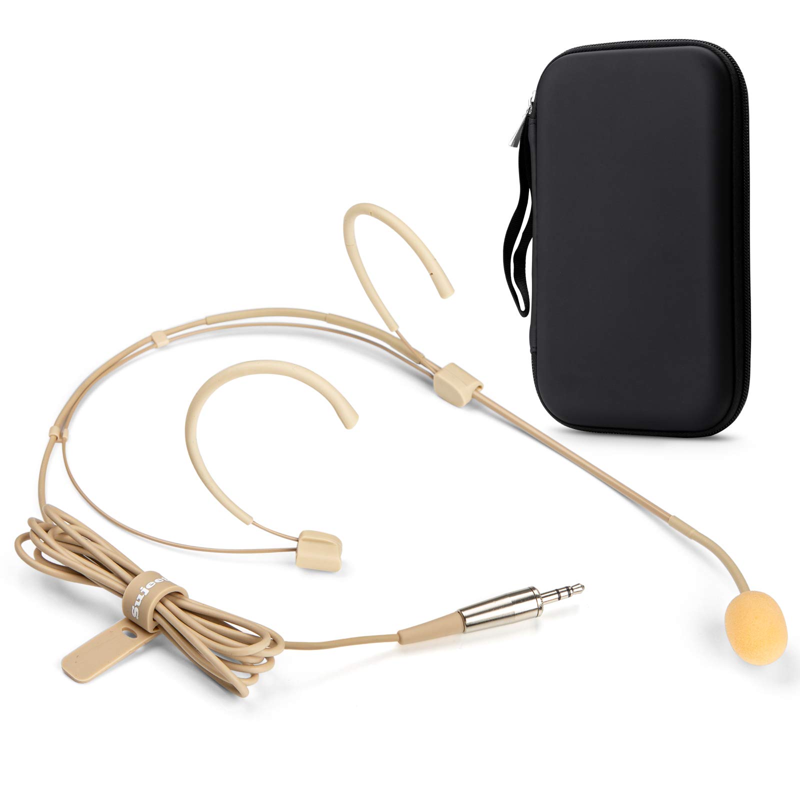 Sujeetec Headset Microphone - Discreet Double Earhook Headworn Mic fits PC Voice Amplifier Wireless Bodypack Transmitters for Lectures, Live Performance, Theater, Podcasts (3.5mm TRS Plug)