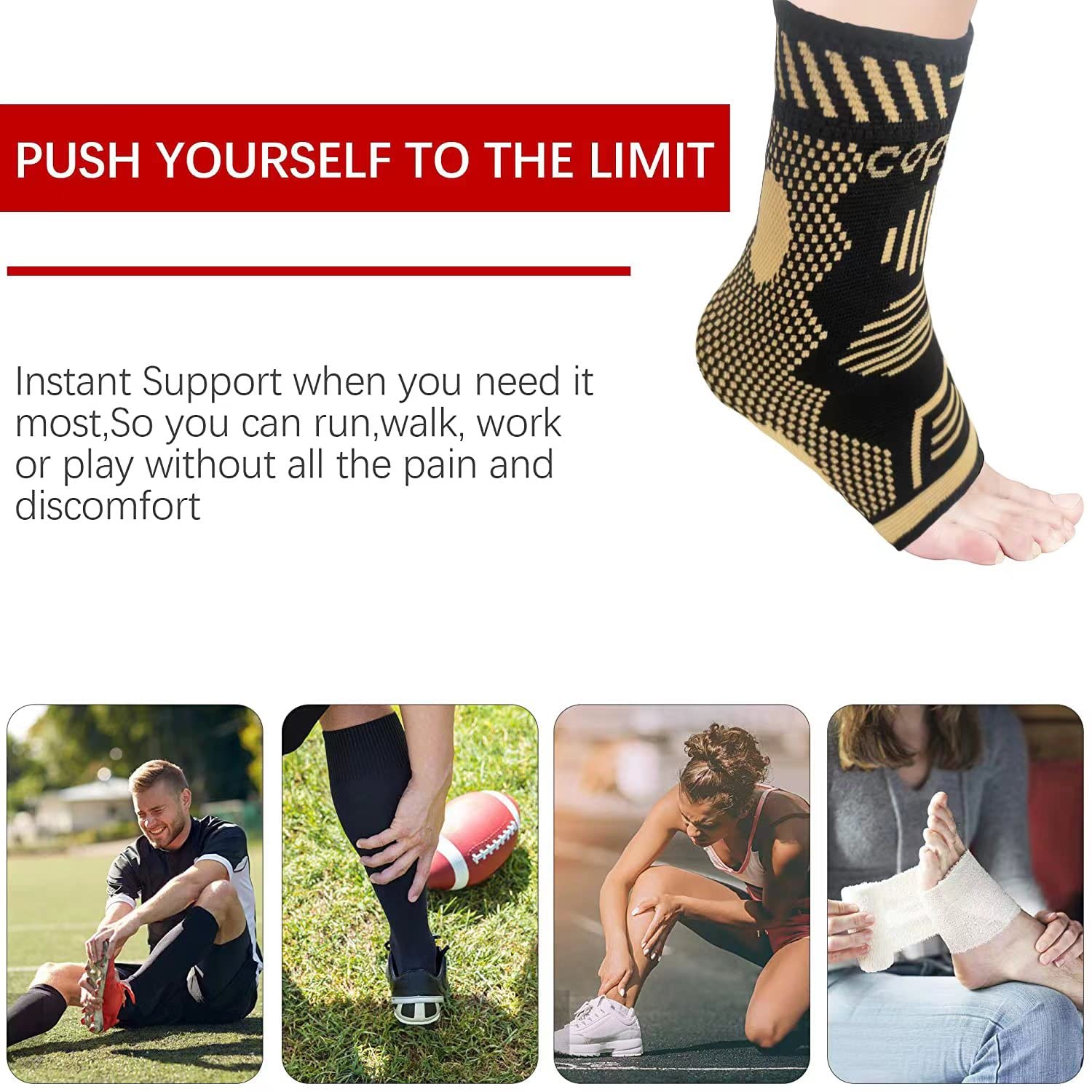 Copper Ankle Brace Support for Men & Women, Ankle Stabilizer Compression Sleeve Socks for Prevent Ankle Injuries, Ankle Support Foot Brace for Sprained, Swelling, Achilles Tendonitis, Sport (Pair, XL)