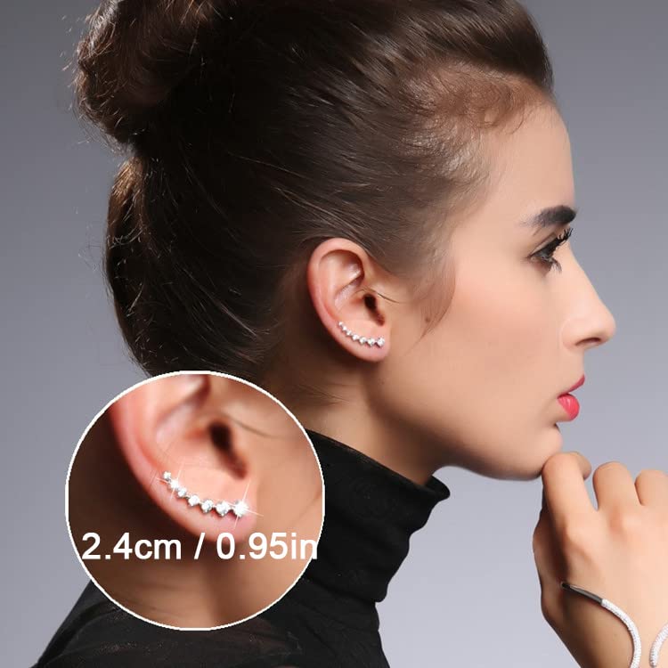 Crawler Earrings for Women 14K Gold Plated Sterling Silver Post Ear Cuff Climbers Earrings Cubic Zirconia Ear Crawler Earrings (Silver)