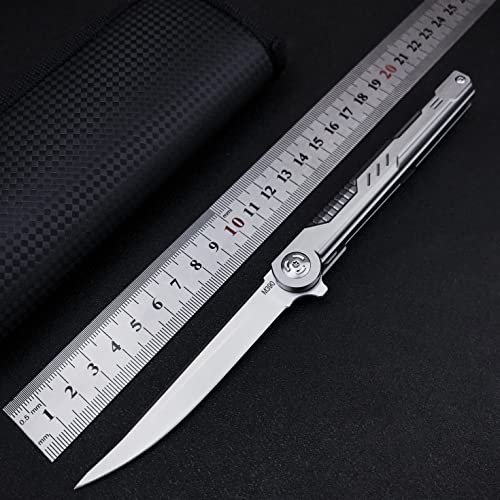 Edc Slim Small Flipper Folding Pocket Knife For Men Ceo, Titanium Handle And Frame Lock With Clip, M390 Plain Drop Point Edge Blade, Outdoor Rescue Survival Everyday Carry Self Defense