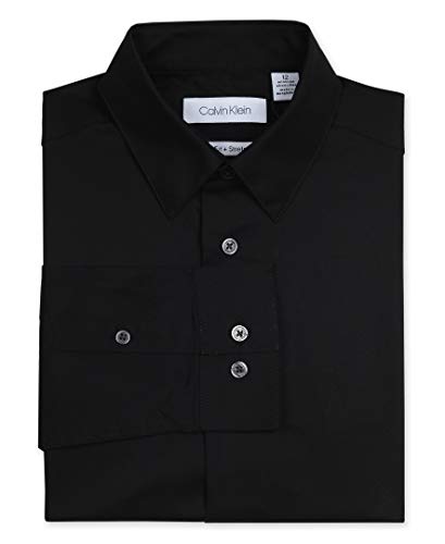 Calvin Klein Boys' Long Sleeve Sateen Dress Shirt, Button-down Style With Buttoned Cuffs & Shirttail Hem, Black, 20