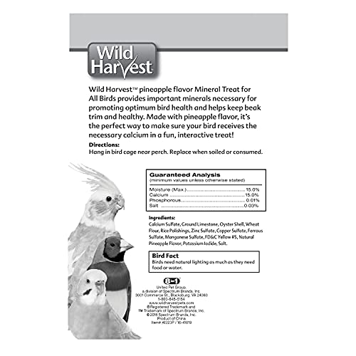 Wild Harvest Mineral Treat for All Birds 3.1 Ounces, Pineapple Flavor, Excellent Source of Calcium