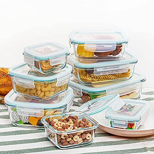 Vtopmart 8 Pack Glass Food Storage Containers with Lids, Glass Meal Prep Containers, Airtight Glass Bento Boxes with Leak Proof Locking Lids, for Microwave, Oven, Freezer and Dishwasher, BPA Free