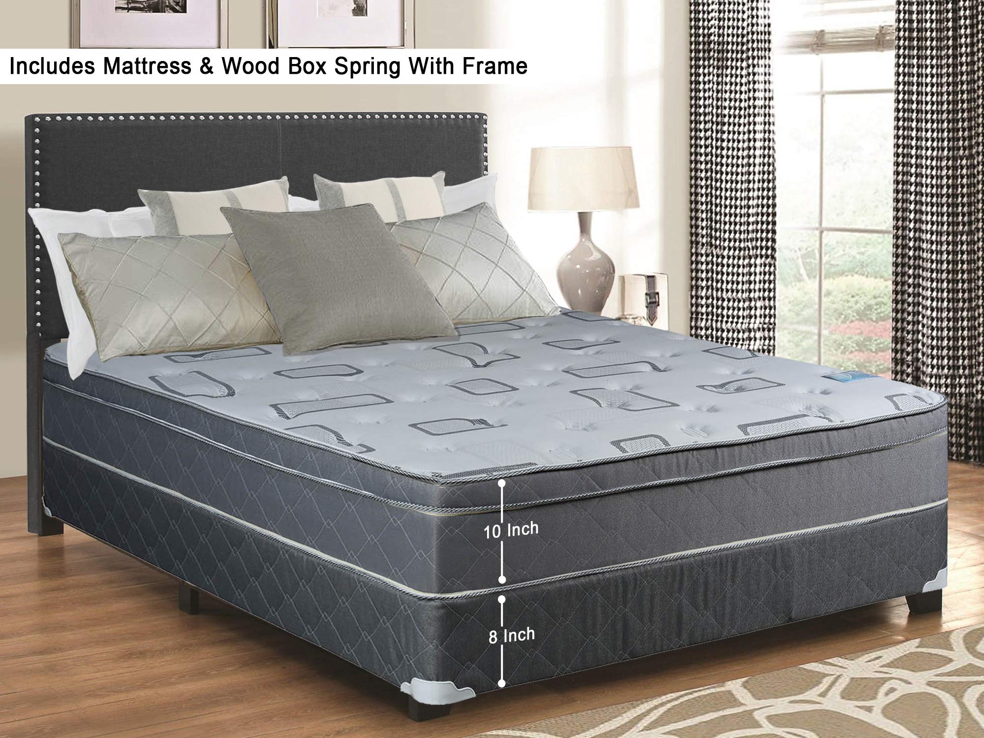 Mayton Mattress, Box Spring And Bed Frame - Medium Plush Hybrid Euro Top Foam Encased / Improves Sleep By Reducing Back Pain , Fully Assembled 53x74