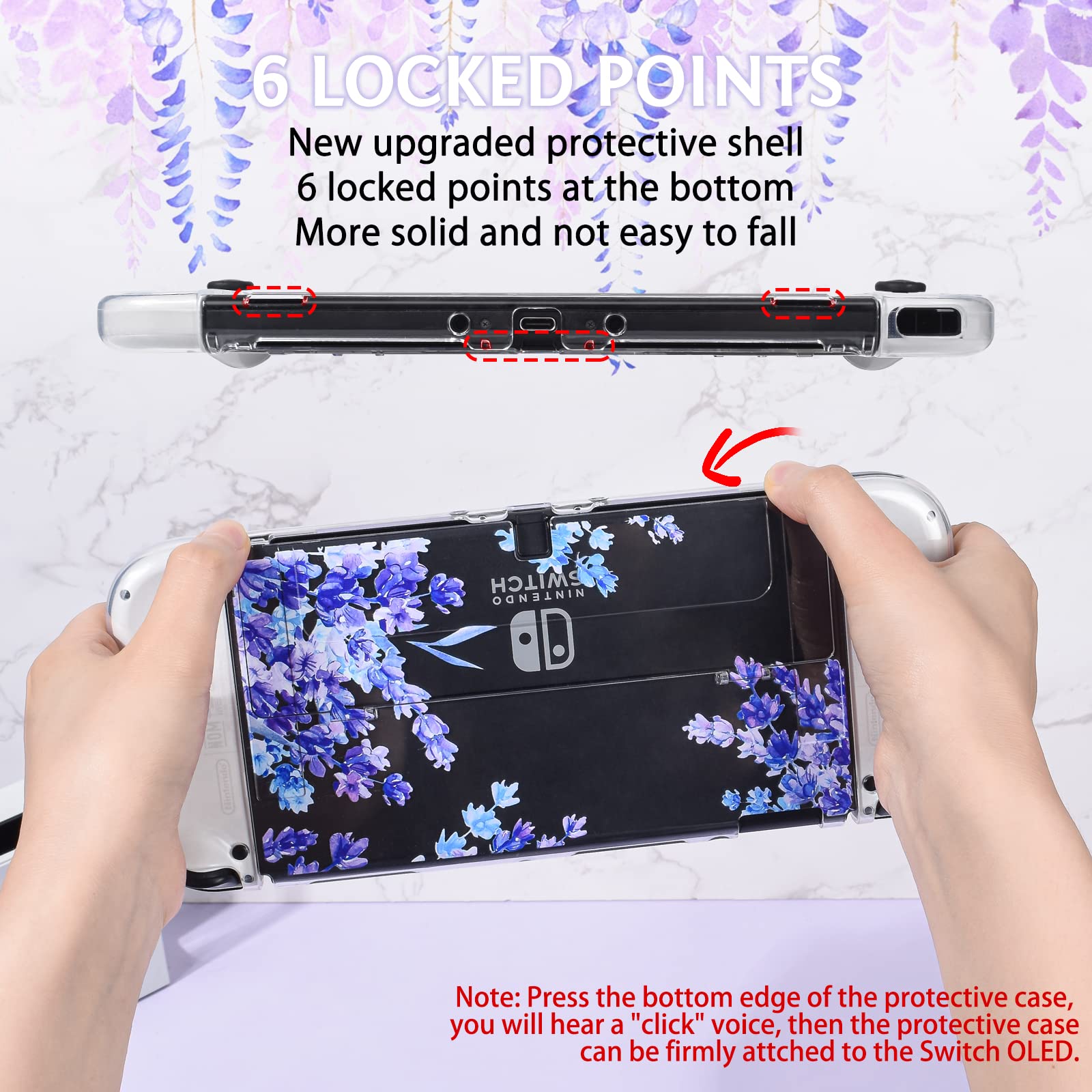 DLseego Peach Blossom Pink Flower Floral Clear Switch OLED Protective Case 2022 Version Anti-Scratch Dockable Console Transparent TPU Shell Soft Shock-Absorption Joy Con Cover for Switch OLED Model
