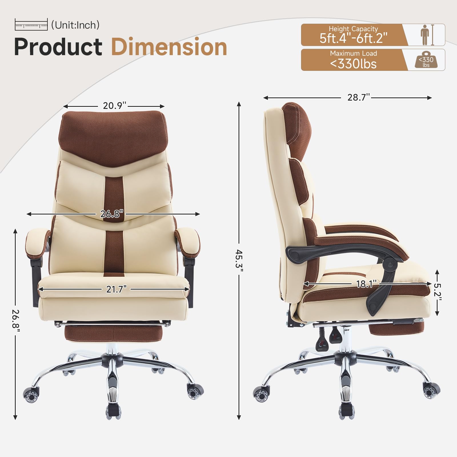 Executive Office Chair with Foot Rest, Ergonomic Big and Tall Computer Desk Chair Back Support, Comfy Reclining High Back Office Chair for Adults, Task Swivel Chairs for Home Office