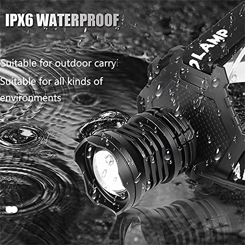 LED Rechargeable Headlamp 90000 High Lumen, XPH70 Brightest LED Work Headlight Zoomable, Waterproof, 90° Adjustable, 5 Modes Lightweight Head Lamp for Adult Camping, Hard Hat, Hunting