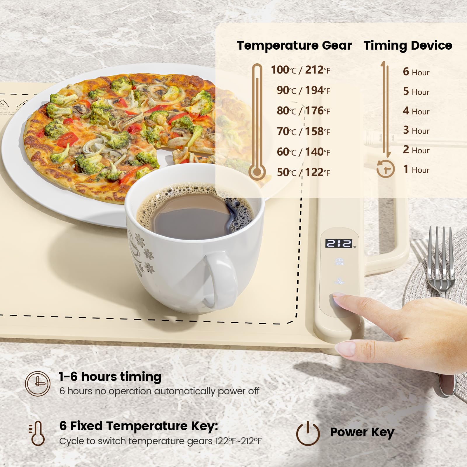 Food Warming Mat, Electric Warming Tray With 6 Level Temperature and 6 Hours Timer, Upgrade High-tech Graphene Heating Film, Fast Full Surface Heating Mat, Roll Up& Hang Food Warmer for Parties Buffet