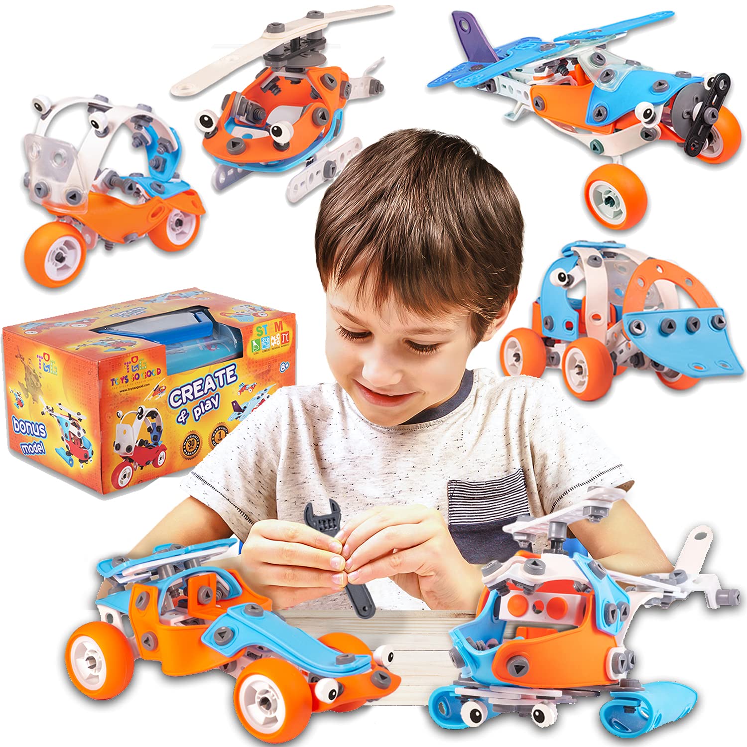 STEM Toys for 6-8 Year Old Boys 6 in 1 Educational Engineering Toy Building Sets, DIY Construction STEM Learning Toy Erector Kit for Kids Birthday Gifts for 8-12 Boys & Girls 150Pcs with Storage Box