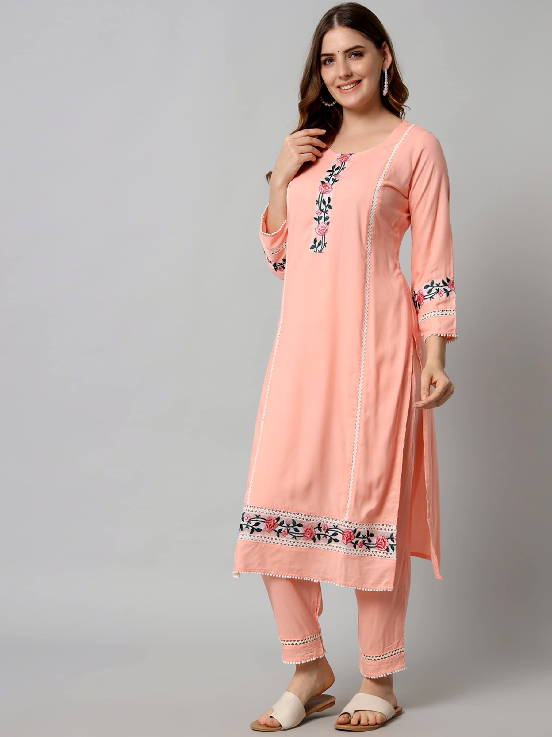 Chandrakala Kurti Pant Set for Women White,X-Large (K222WHI4)