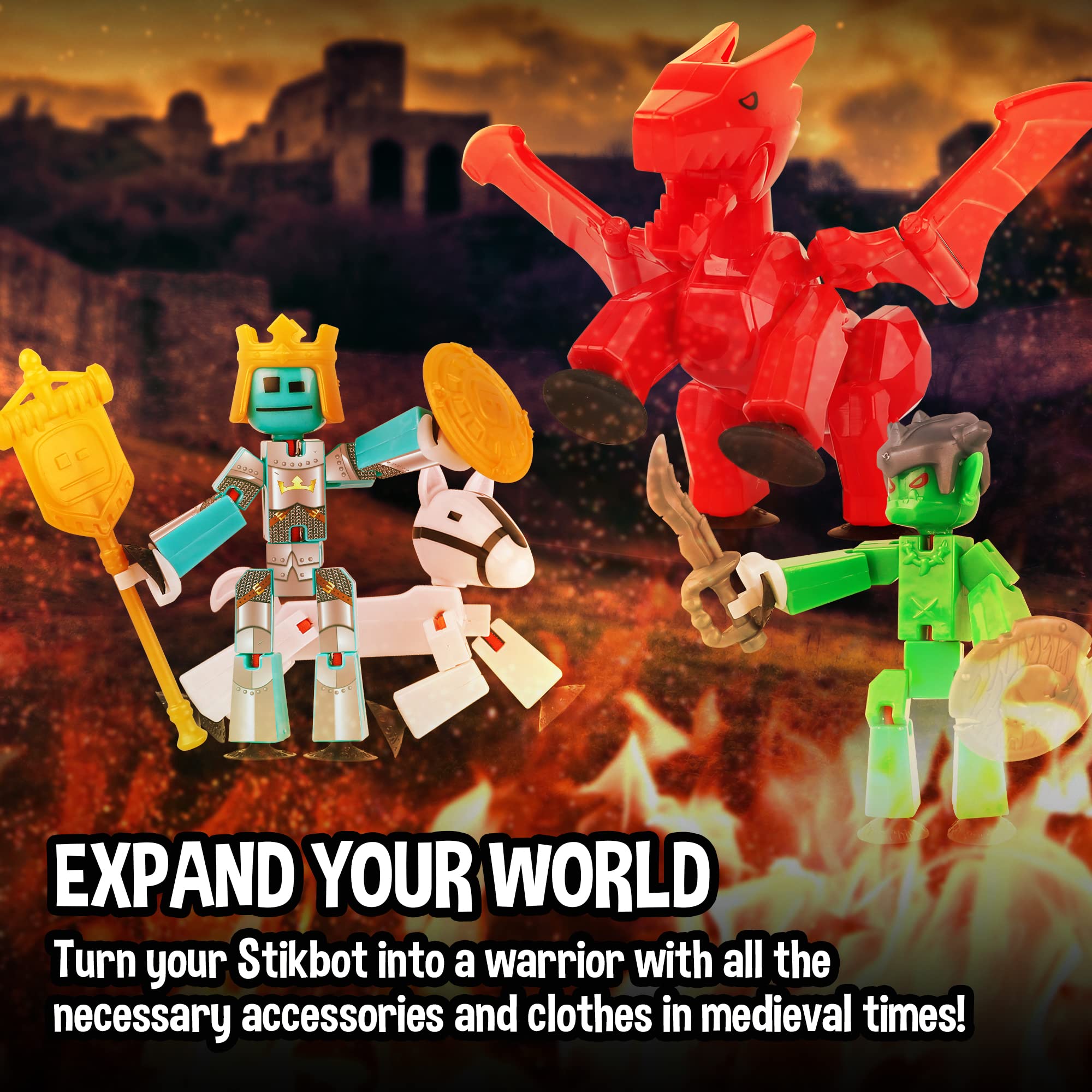 Zing StikBot Theme Pack Medieval Pack - Collectible Action Figures and Accessories, Stop Motion Animation, Ages 4 and Up (Pack A)