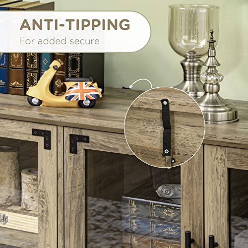 HOMCOM Farmhouse Sideboard, Buffet Cabinet, Coffee Bar Cabinet with 4 Glass Doors, Credenza, Distressed Grey