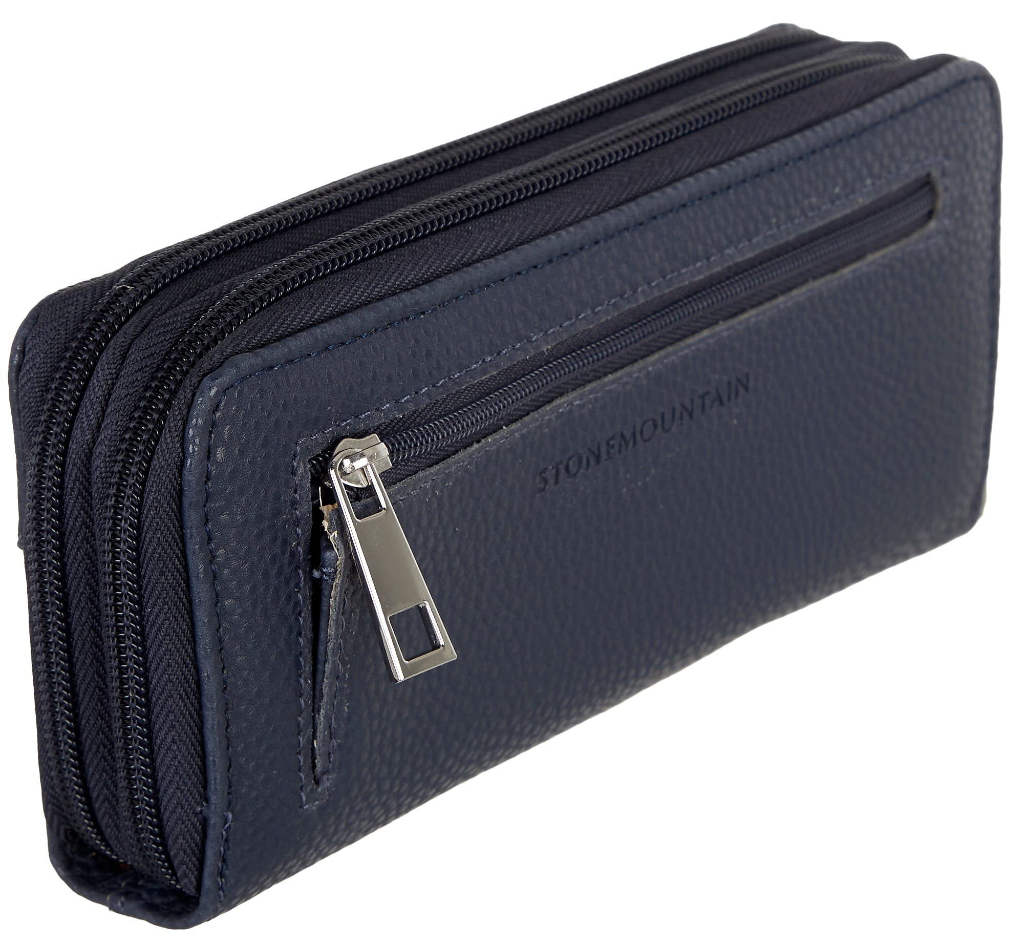 New Stone Mountain Wallet & Checkbook Purse Bag Genuine Leather Navy 2 Piece