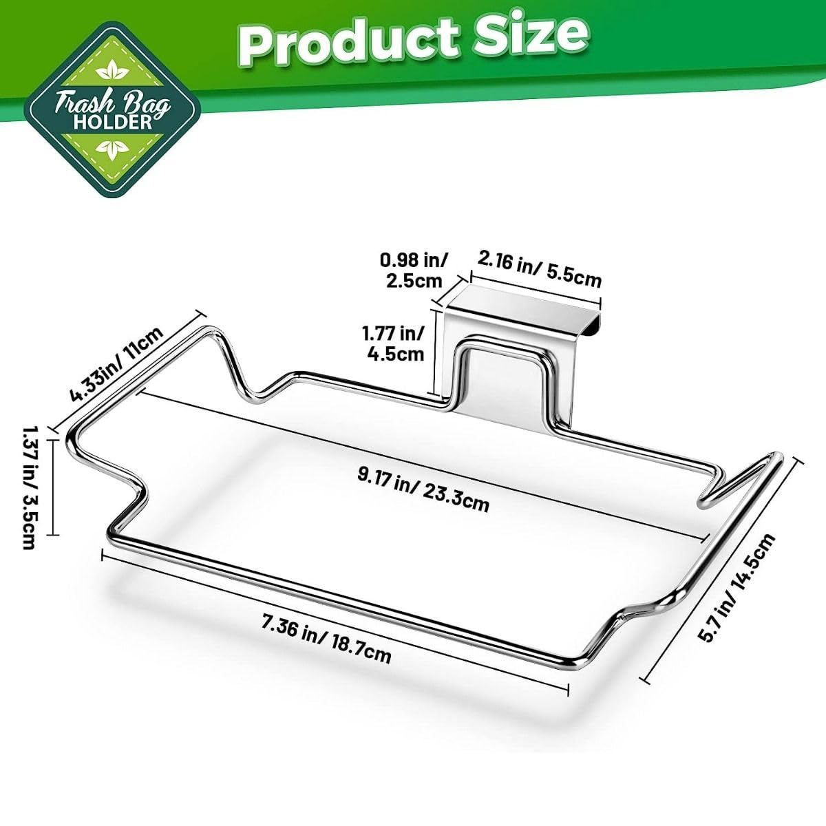 GENERIC Stainless Steel Trash Bag Holder, Hanging Trash Bag Holder for Kitchen Cabinet Door, Suitable for Kitchen, Pantry, Bedroom