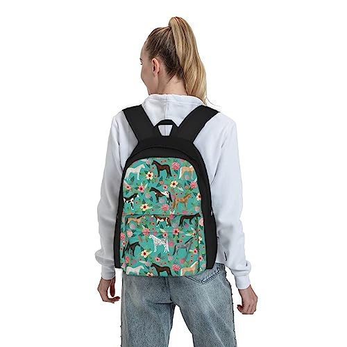 JASMODER Horse Floral Laptop Backpack Hiking Travel Daypack For Men Women And Youth