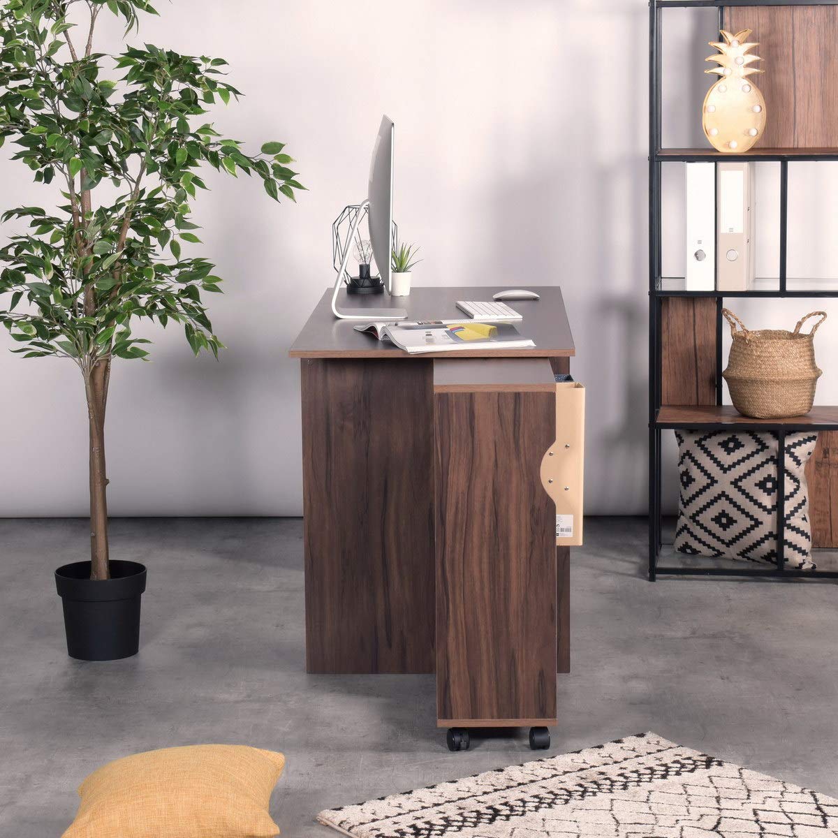 CozyCasa Computer Desk, Writing Study Table Desk with 2-Tier Movable Side Bookshelf for Home Office Modern PC Laptop Notebook Table Workstation Gaming Desk