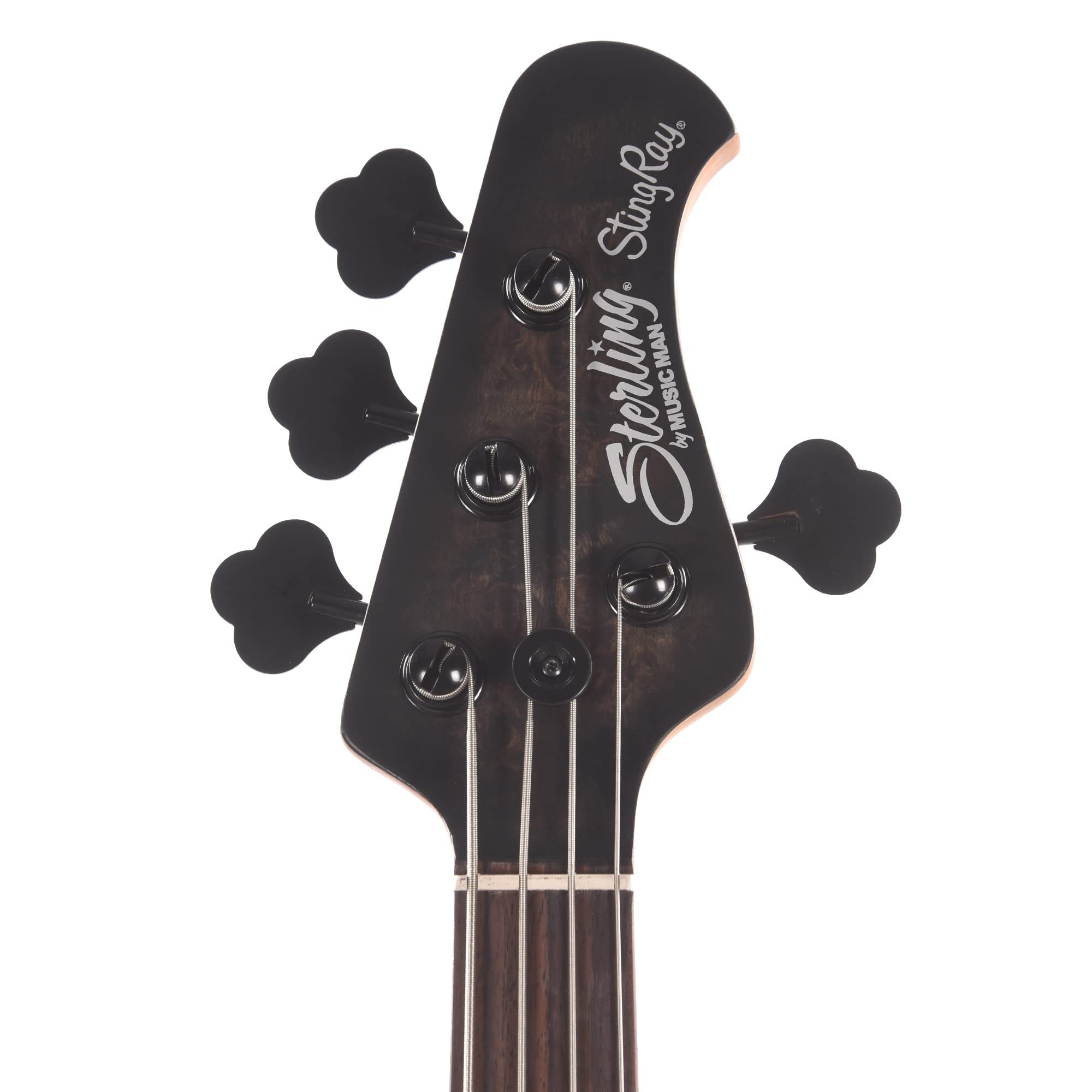 Sterling By MusicMan 4 String Bass Guitar, Right, Poplar Burl, Trans Black Satin (RAY34PB-TBKS-R2)