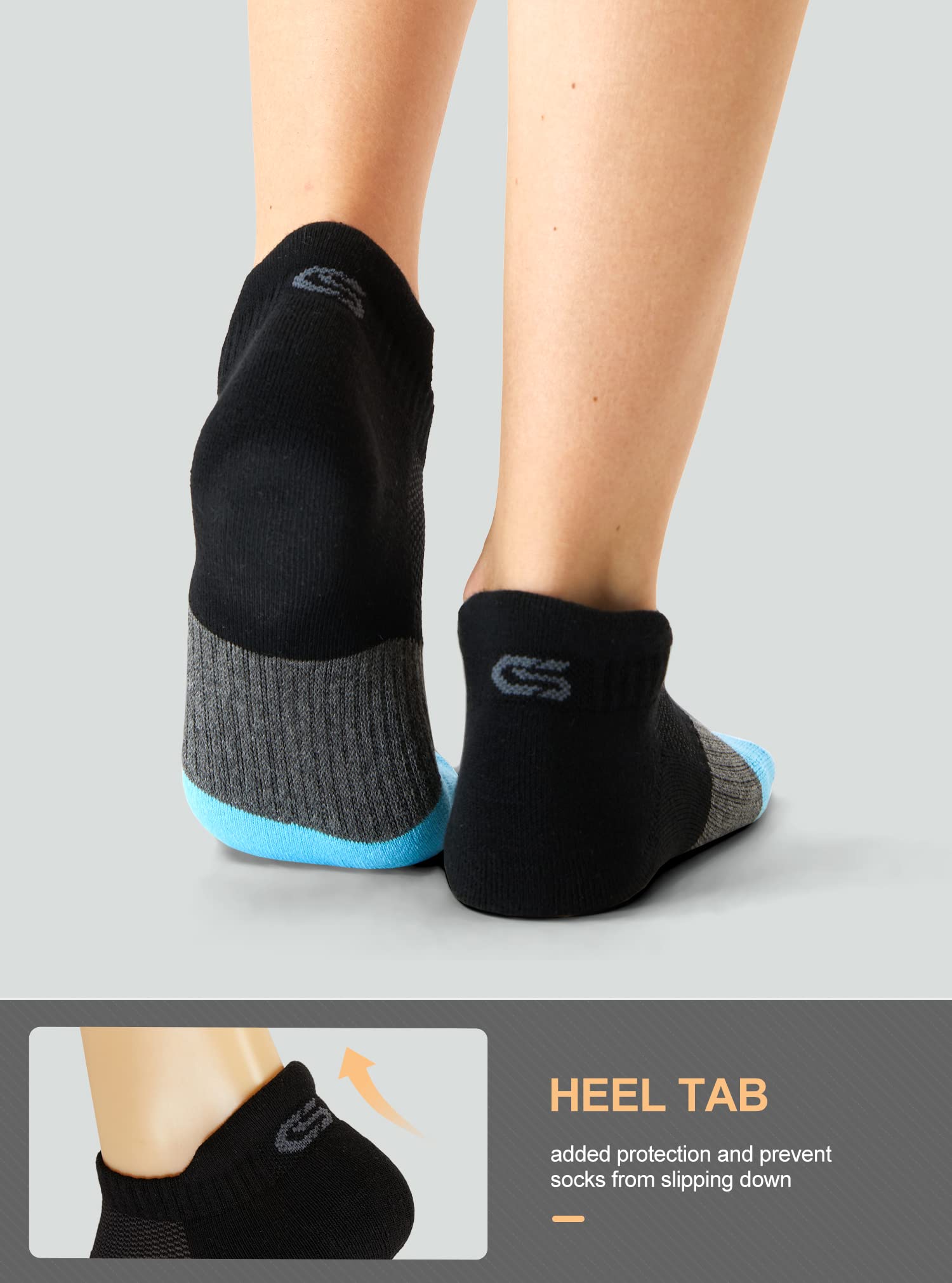 CS CELERSPORT 12 Pairs Ankle Running Socks Athletic Cushion Sport Low Cut Socks,White*6+ Black Multicolor*6, Medium