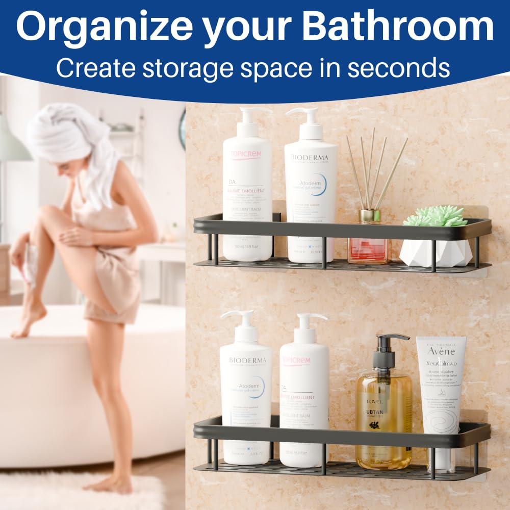 FERROFASIL Shower Caddy 2 Pack, Adhesive Shower Organizer for Bathroom Storage, Adhesive Shelves for Bathroom Organization, Large Shelf for Storage Kitchen Shower Bathroom and Cabinet Organization