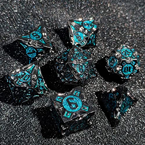 DND Dungeons and Dragons Dice with Gift Box & Dice Bag Metal Polyhedral Large D&D Dice Set for RPG MTG Pathfinder Role Playing Dice D and D Dice D20 D12 D10 D8 D6 D4 Black Flash Blue