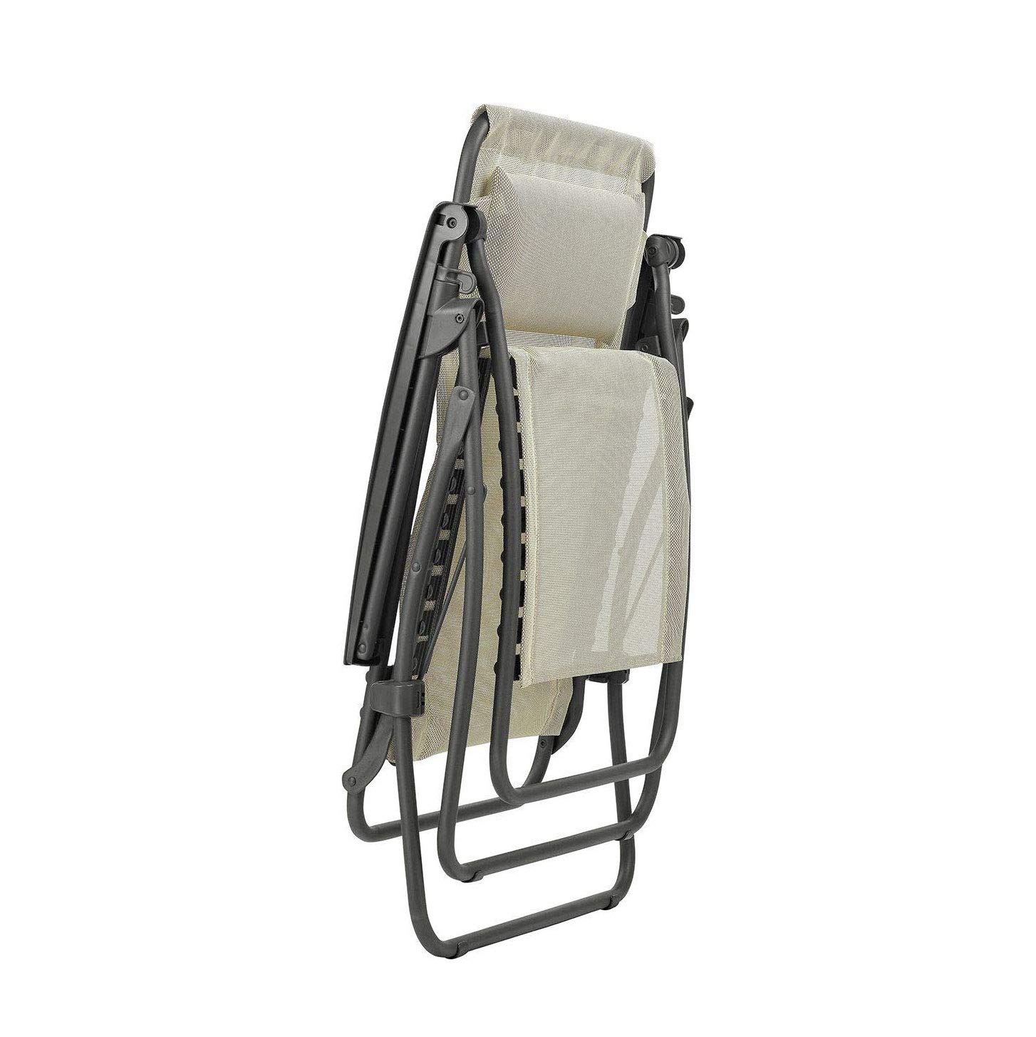 Lafuma R-Clip Batyline Relaxation Patio and Poolside Zero Gravity Outdoor Lounge Recliner Chair with Adjustable and Removable Headrest, Seigle