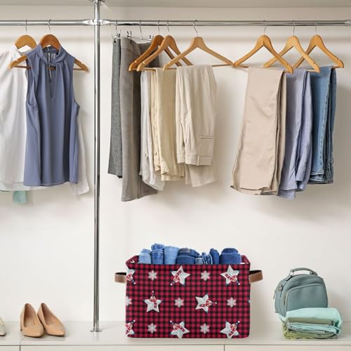 Christmas Star Snowman Snowflakes Storage Basket Bins Sturdy Toy Storage Organizer Bins Laundry Basket with Handles for Living Room Clothes Nursery Closet Shelf Playroom,2 pcs
