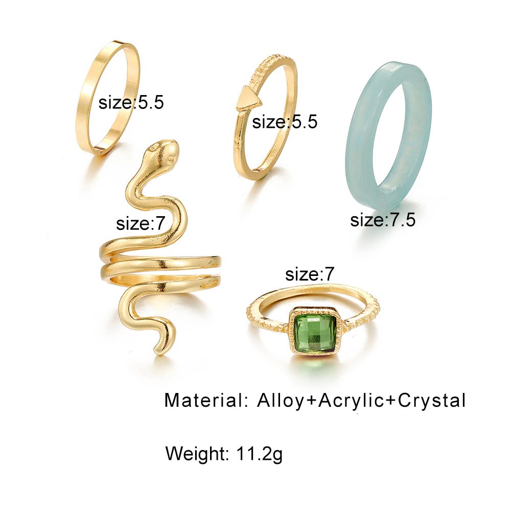 CSIYANJRY99 Vintage Girly Gold Ring Set, Boho Resin Finger Ring Aesthetic Snake Butterfly Crystal Thick Ring, Folded Midi Ring Wrapped Gift (21PCS)