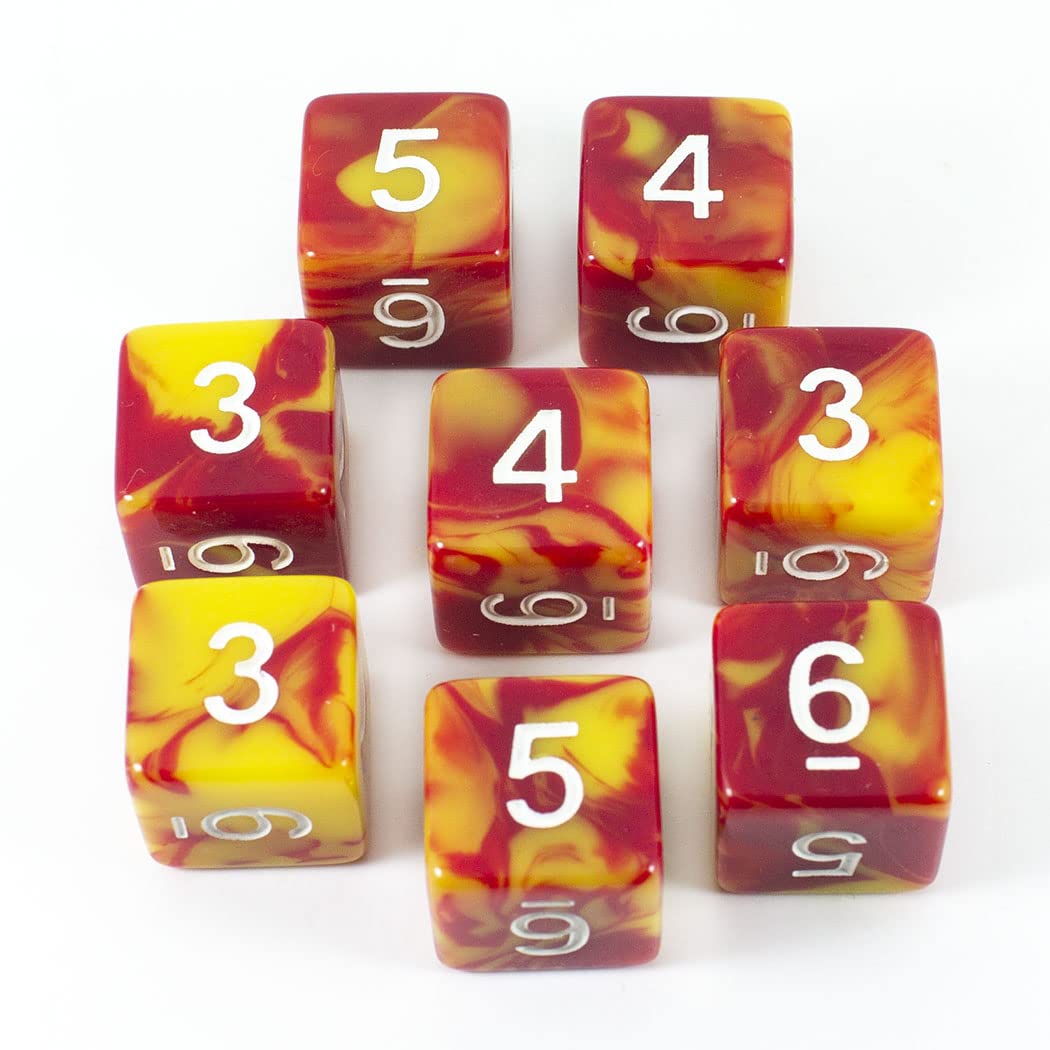 DND Fireball 8 D6 Dice Set - Red and Yellow Fire Themed Dice
