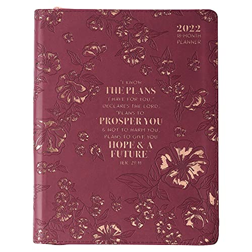 Christian Art Gifts 2022 - 18 Month Women's Personal Planner I Know the Plans Jeremiah 29:11, Aug 2021-Jan 2023, Plum Faux Leather, Zipper Closure, Large